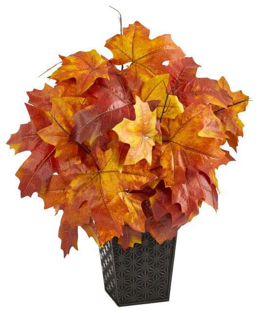 18" Autumn Maple Leaf Artificial Plant, Embossed Planter - Modern ...