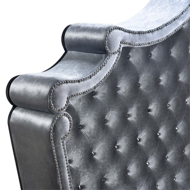Coaster Antonella Velvet Upholstered Tufted Queen Bed in Gray ...