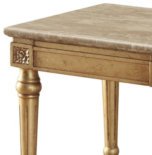 Traditional End Table, Fluted Golden Legs With Floral Motif & Elegant ...
