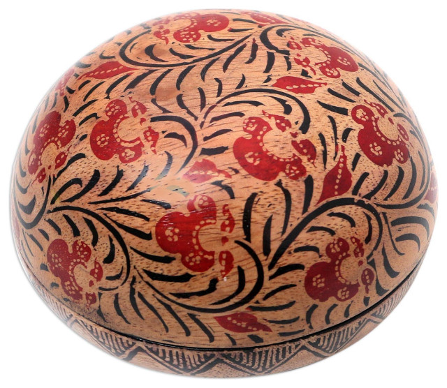 Novica Handmade Batik Circle Wood Batik Decorative Box - Contemporary ...