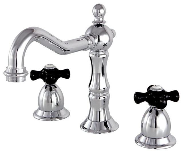 Traditional Widespread Bathroom Faucet, Crossed Black Handles ...