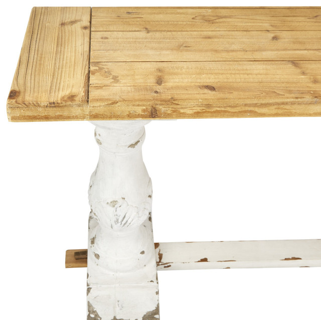 Narrow Console Table, Ornate Column Legs & Large Top, Distressed White ...