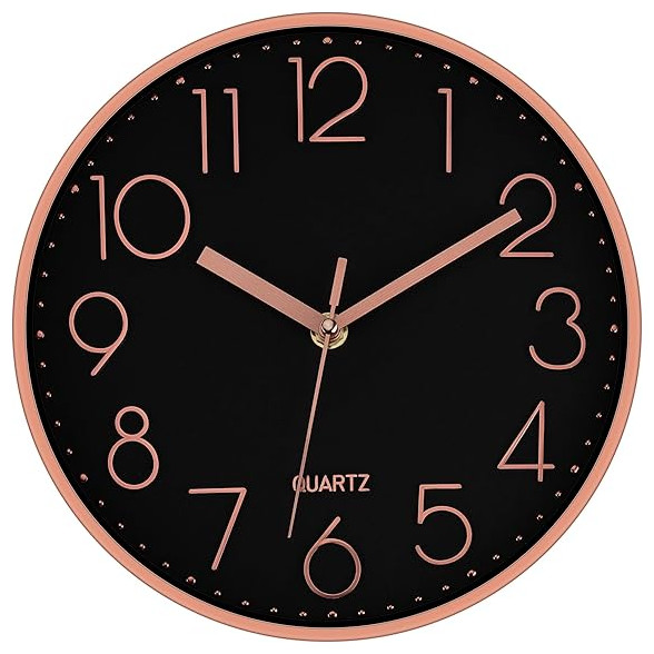 Rose Gold Wall Clock 10" Battery Operated Analog Silent Non-Ticking ...