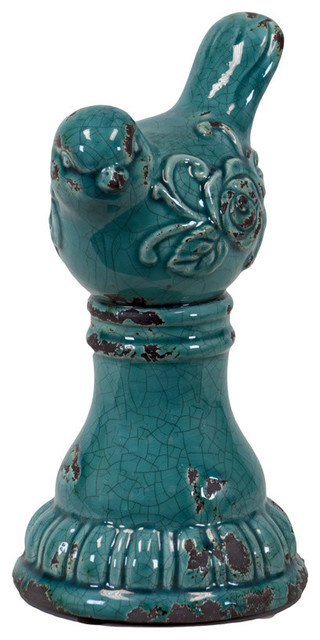 Beautiful Ceramic Bird on Pedestal Turquoise - Contemporary ...