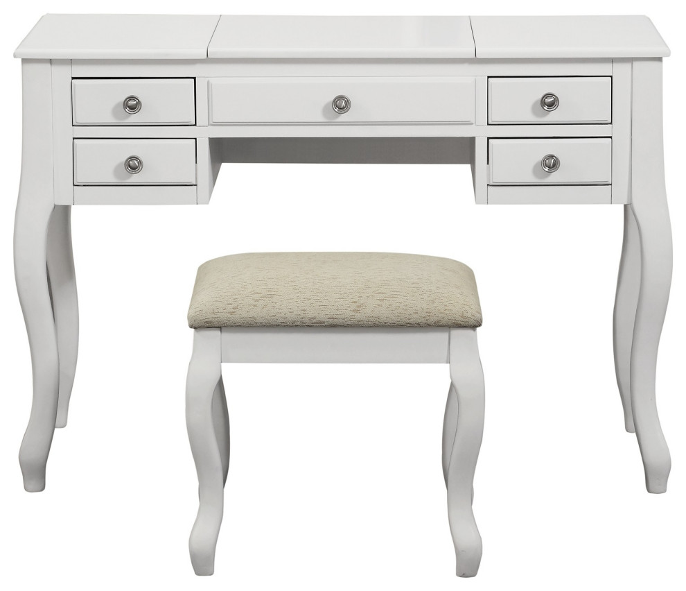 Flip Up Mirror Vanity Set with Stool - Traditional - Bedroom & Makeup ...