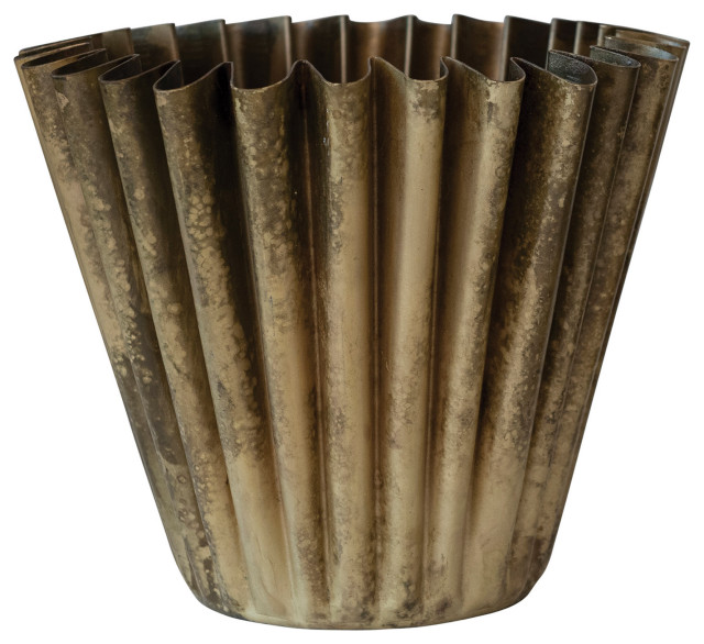 Pleated Metal Vase, Antique Brass Finish, Large - Farmhouse - Vases ...