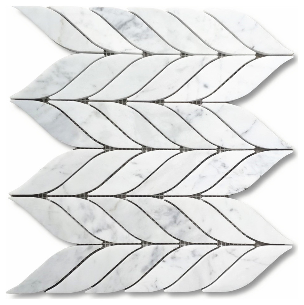 Feather Mosaic Tile Carrara White Carrera Venato Marble Grand Leaf, 1 ...