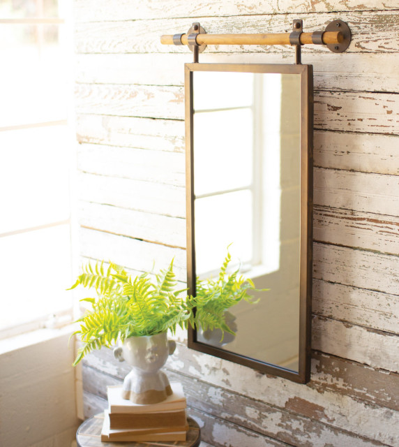 31" Minimalist Metal Frame Wall Mirror Rustic Mounted Suspended Vanity ...