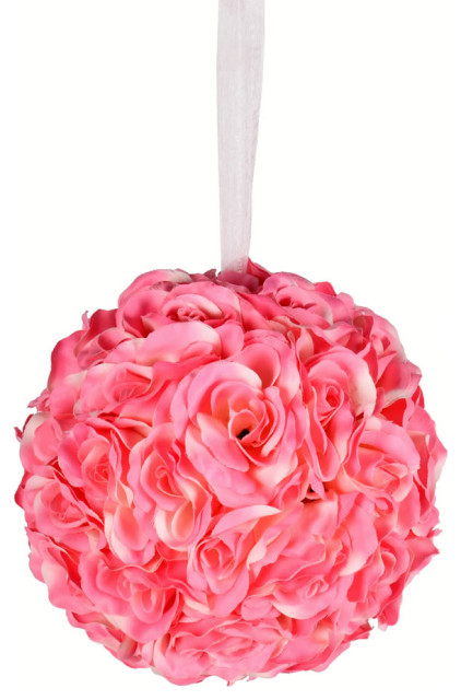 8" Pink Rose Ball - Traditional - Christmas Ornaments - by Vickerman ...