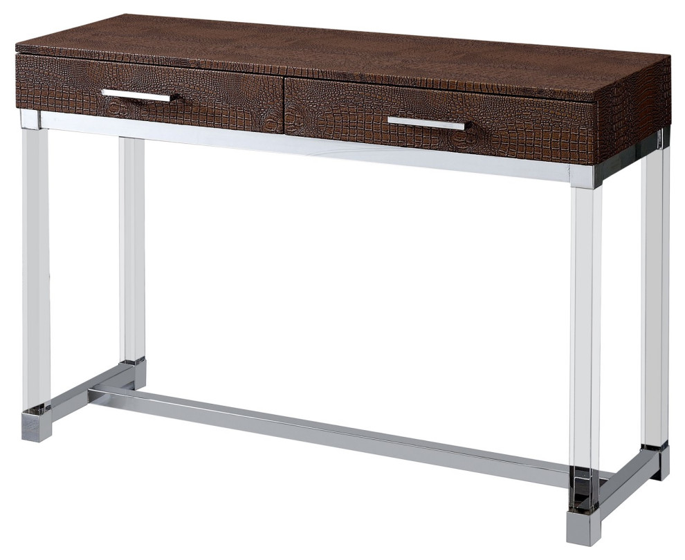 Unique Console Table, Silver Base With Acrylic Legs & Faux Crocodile ...