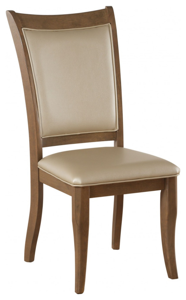Set Of Two Beige Upholstered Faux Leather Dining Chairs - Transitional ...