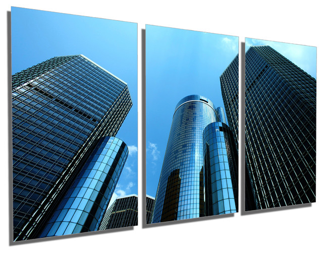 Downtown Detroit Skyscrapers, Metal Print, Wall Art, 3 Panel Split ...