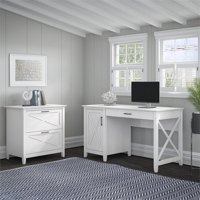 Key West 54W Computer Desk with File Cabinet in Pure White Oak ...