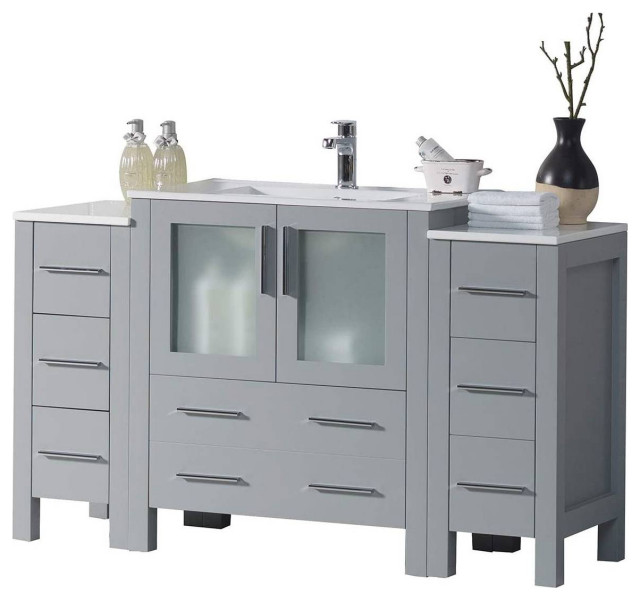Sydney 54" Vanity With Ceramic Sink, Metal Gray - Contemporary ...