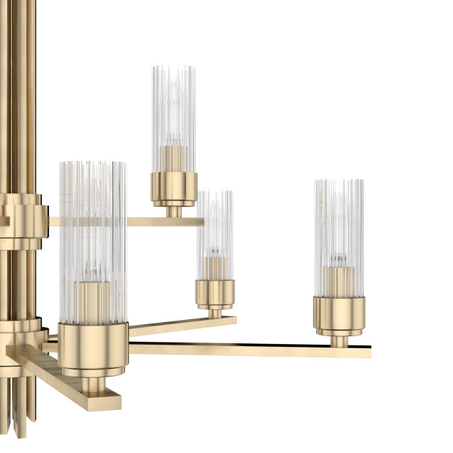 Gatz Alturas Gold, Ribbed Glass 9 Light 2-tier Chandelier Ceiling ...