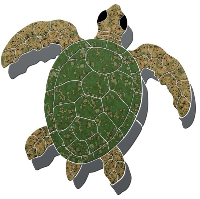 Sea Turtle 1 Ceramic Swimming Pool Mosaic, 17"x16" with shadow - Beach ...