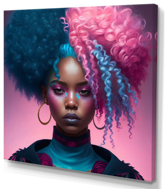 Hip Hop Girl With Pink And Blue Hair III Canvas, 36x36 - Contemporary ...