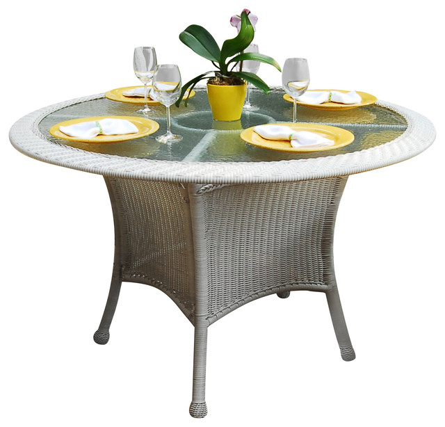 Key West Rustic White Round Dining Table - Tropical - Outdoor Dining ...