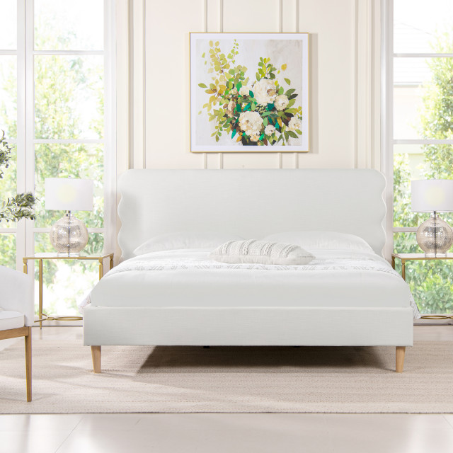 Stockholm Modern Wavy Headboard Platform Bed, King - Midcentury ...