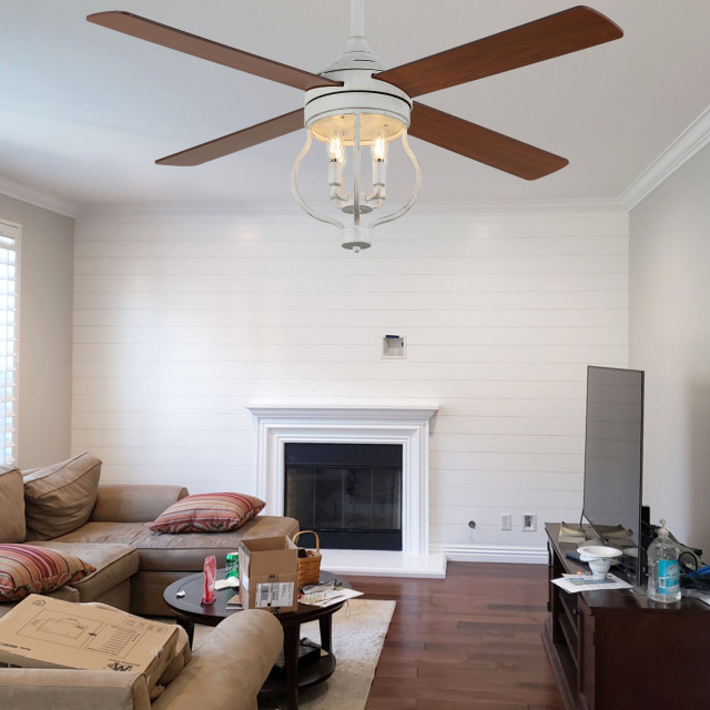 52" Rustic Black Reversible Wood Ceiling Fan with Light and Remote ...