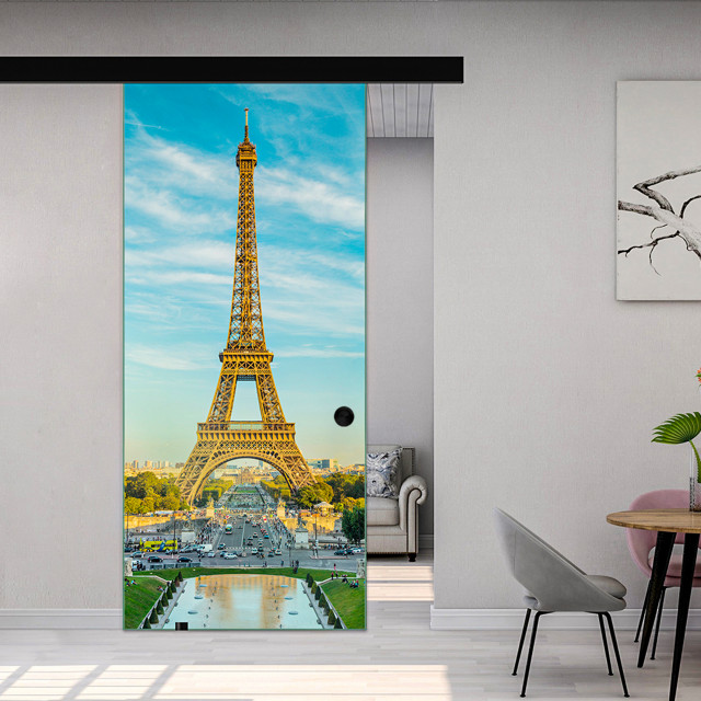 Glass Sliding Barn Door with Digital Printing Design ALU100, 40"x81 ...
