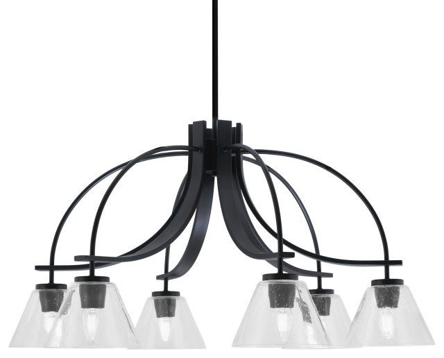 Cavella 6 Light, Downlight Chandelier Matte Black Finish, 7" Clear ...