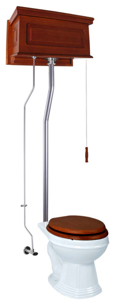 High Tank Toilets Light Mahogany Raised Tank Round High Tank Toilet ...