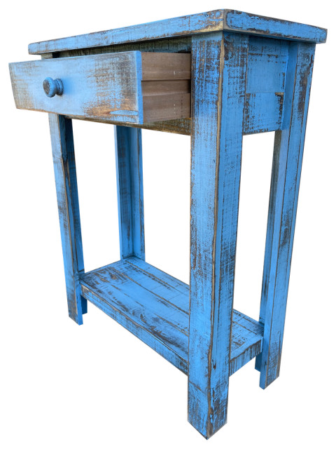 Small Accent Table With Drawer, Blue - Farmhouse - Side Tables And End ...