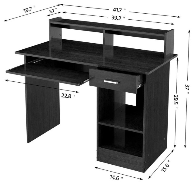 Wood Computer Desk with Drawers & Storage Shelves - Industrial - Desks ...