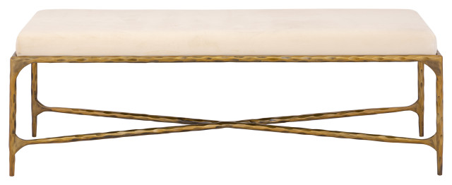 Seville Long Bench Brass With Bone Velvet - Contemporary - Upholstered ...