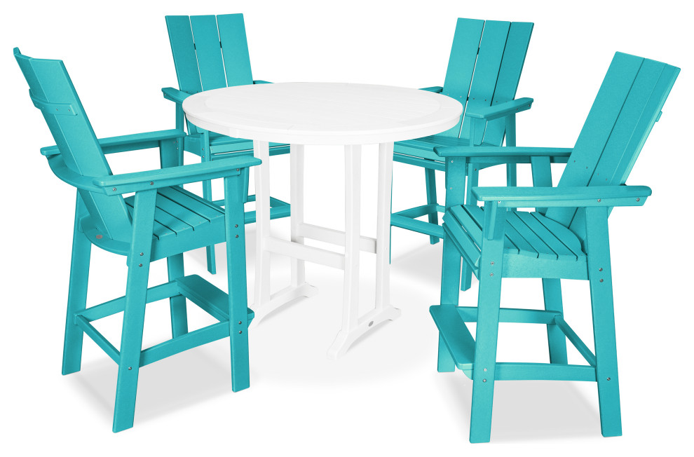 Polywood Modern Adirondack 5-Piece Nautical Trestle Bar Set - Beach ...