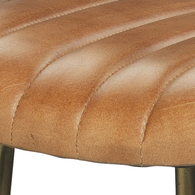Vintage Style Curved Leather Seat Bar Stool Buff Brown Retro Ribbed ...
