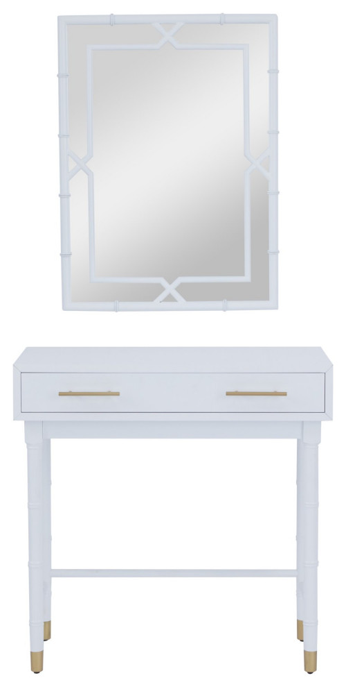 Contemporary Console Table & Wall Mirror, Drawer With Golden Pulls ...