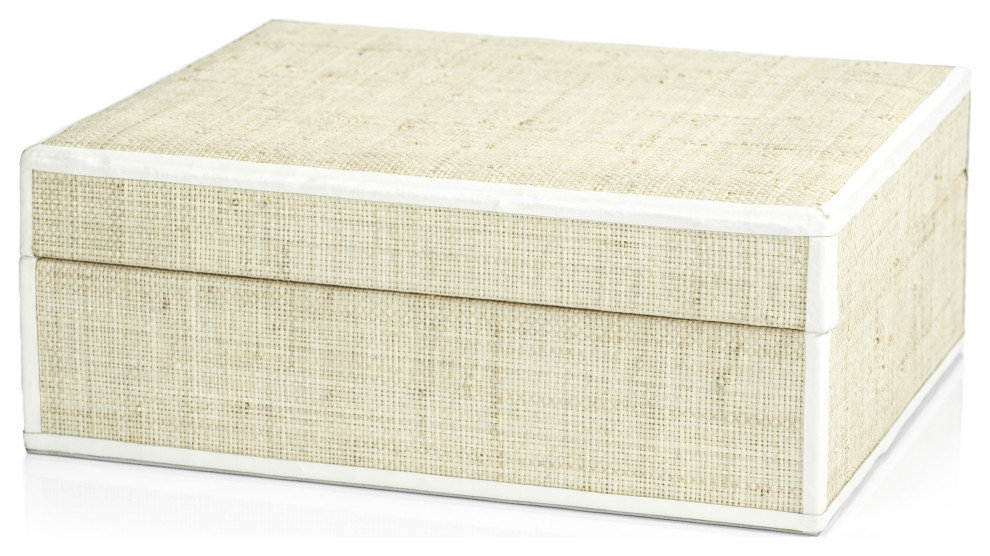 Reggio Natural Fiber Raffia Decorative Box, Large - Tropical ...