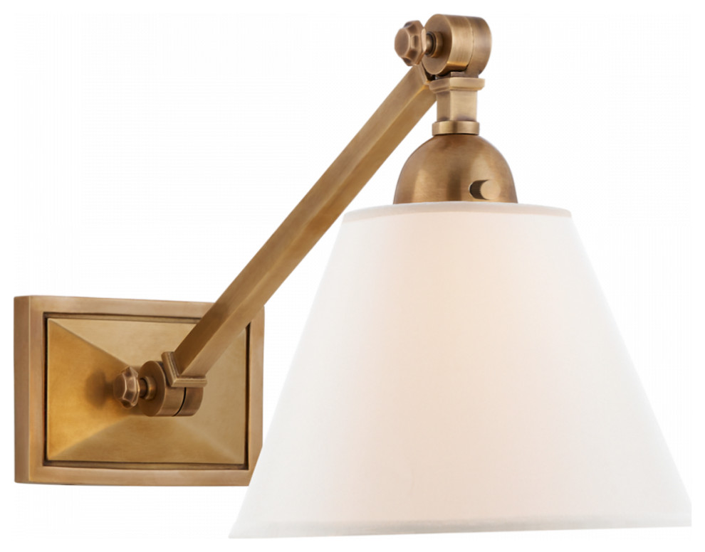 Jane Single Library Wall Light, 1-Light Hand-Rubbed Brass, Linen Shade ...