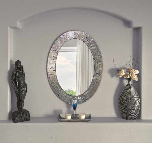 Bohemian Rhapsody Mosaic Decorative Wall Mirror, Oval Silver Violet ...