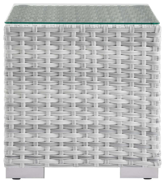 Lounge Side Table, Square, Rattan, Wicker, Gray, Modern, Outdoor Patio ...