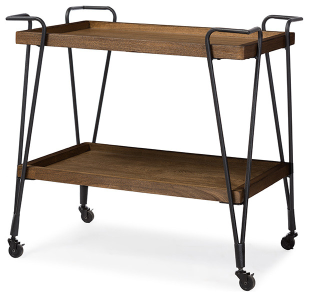 Laydon Textured Metal Distressed Ash Wood Mobile Serving Cart, Antique ...
