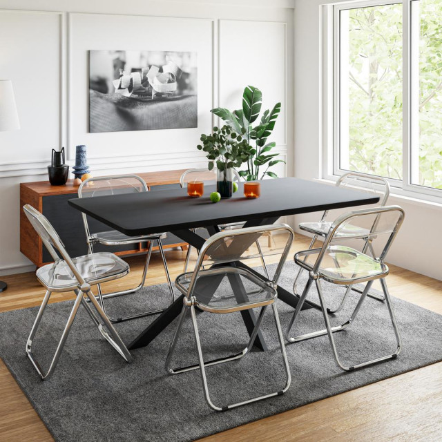 7-Piece Acrylic Folding Dining Chair and Rectangular Dining Table ...