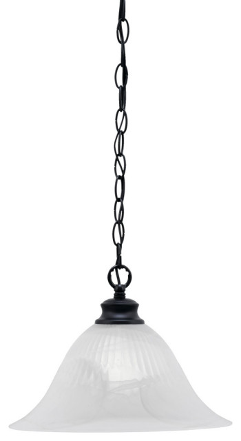 Chain 1-Light Chain Hung Pendant, Matte Black/White Alabaster Swirl ...