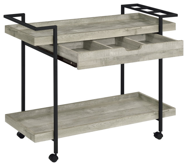 Ventura 2-tier Bar Cart With Storage Drawer Grey Driftwood - Farmhouse ...