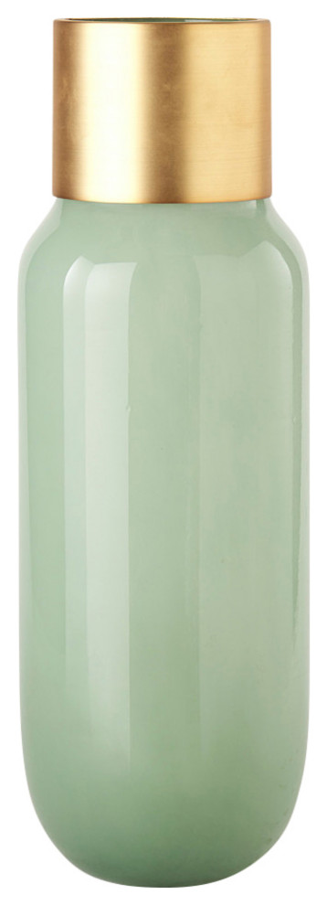 Minty Green Glass With Gold Metal Top Vase, 17" - Contemporary - Vases ...