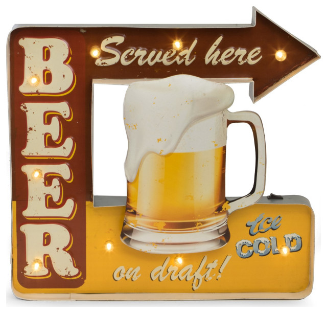 "Beer Served Here" Metal Sign, Led Lighted, Wall Mountable ...