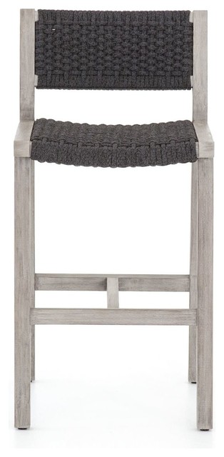 Delano Gray Teak Outdoor Rope Bar Stool - Beach Style - Outdoor Bar ...