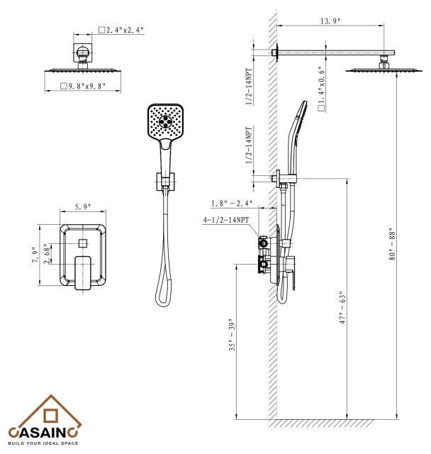 Brushed Nickel Wall Mounted Shower Faucet Waterfall Shower Bar System ...
