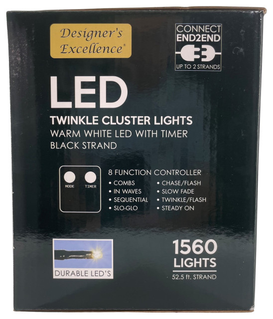 Direct Export LED Cluster Lights 52.5' Warm White With Black Strand End ...