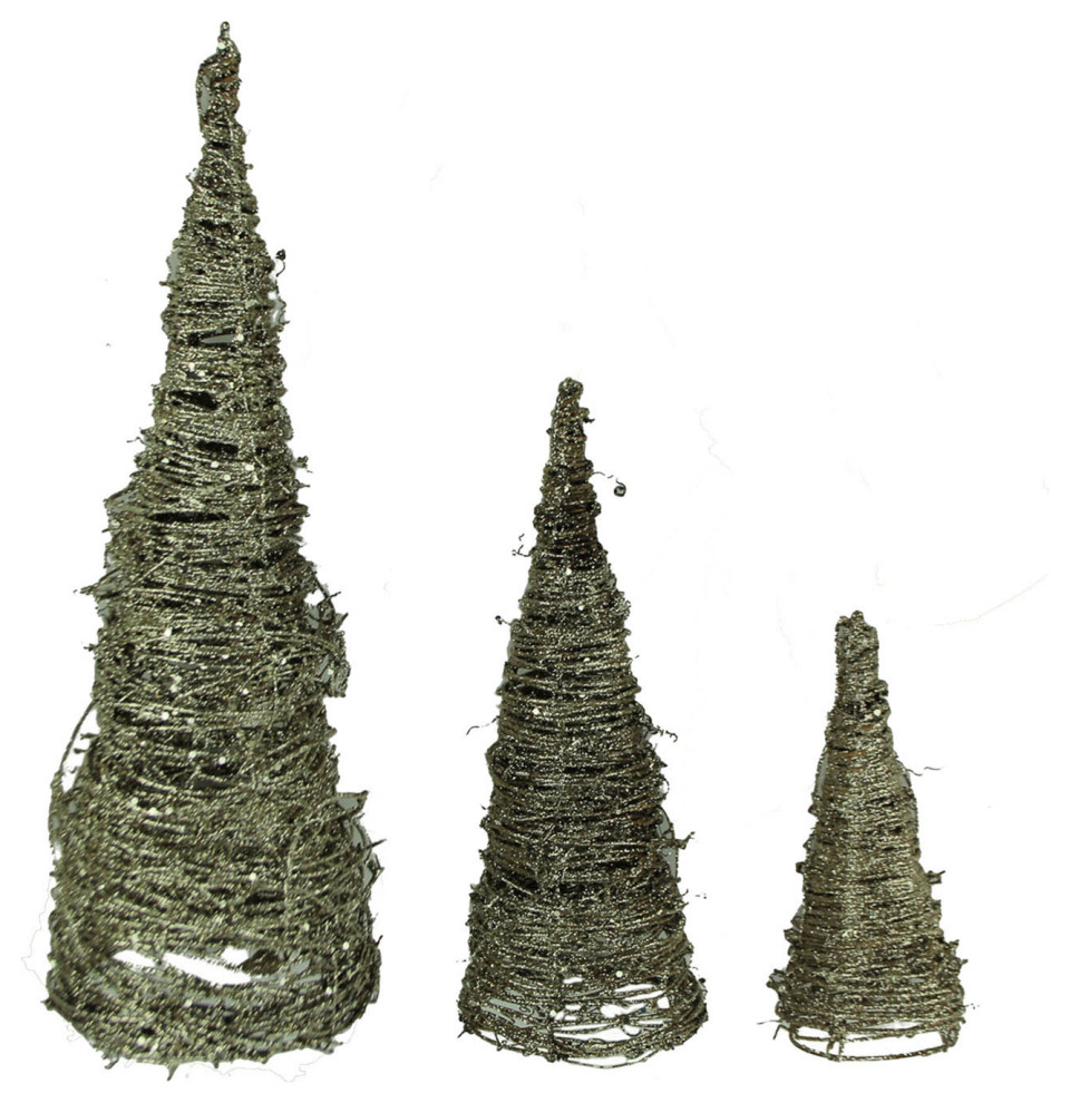 Silver Sparkle Glitter Spiral Twig Cone Trees Set of 3, One Size ...