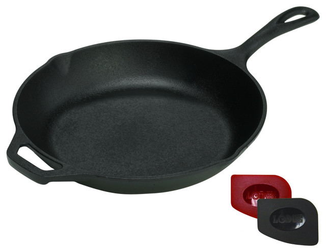 Lodge Logic 10 Inch Cast Iron Chef's Skillet with 2 Polycarbonate Pan ...
