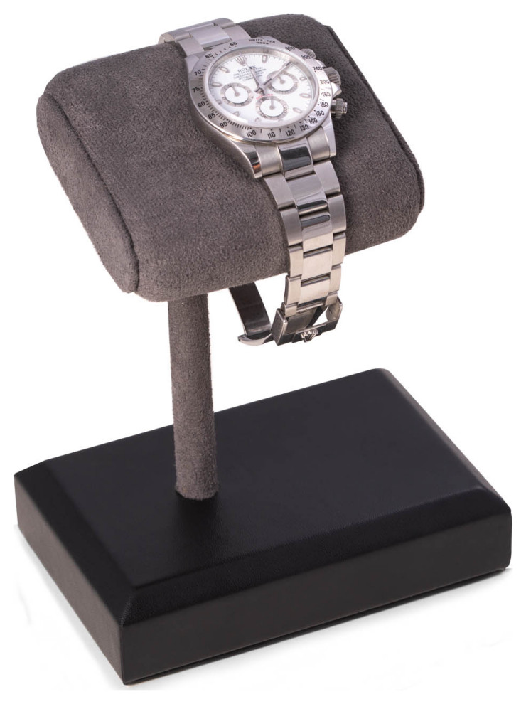 Matte Black Single Watch Display Stand, Gray Suede CUShion - Modern ...