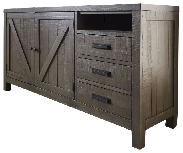 Benzara BM274130 Plank Sideboard Cabinet Buffet, 2 Doors, 3 Drawers ...